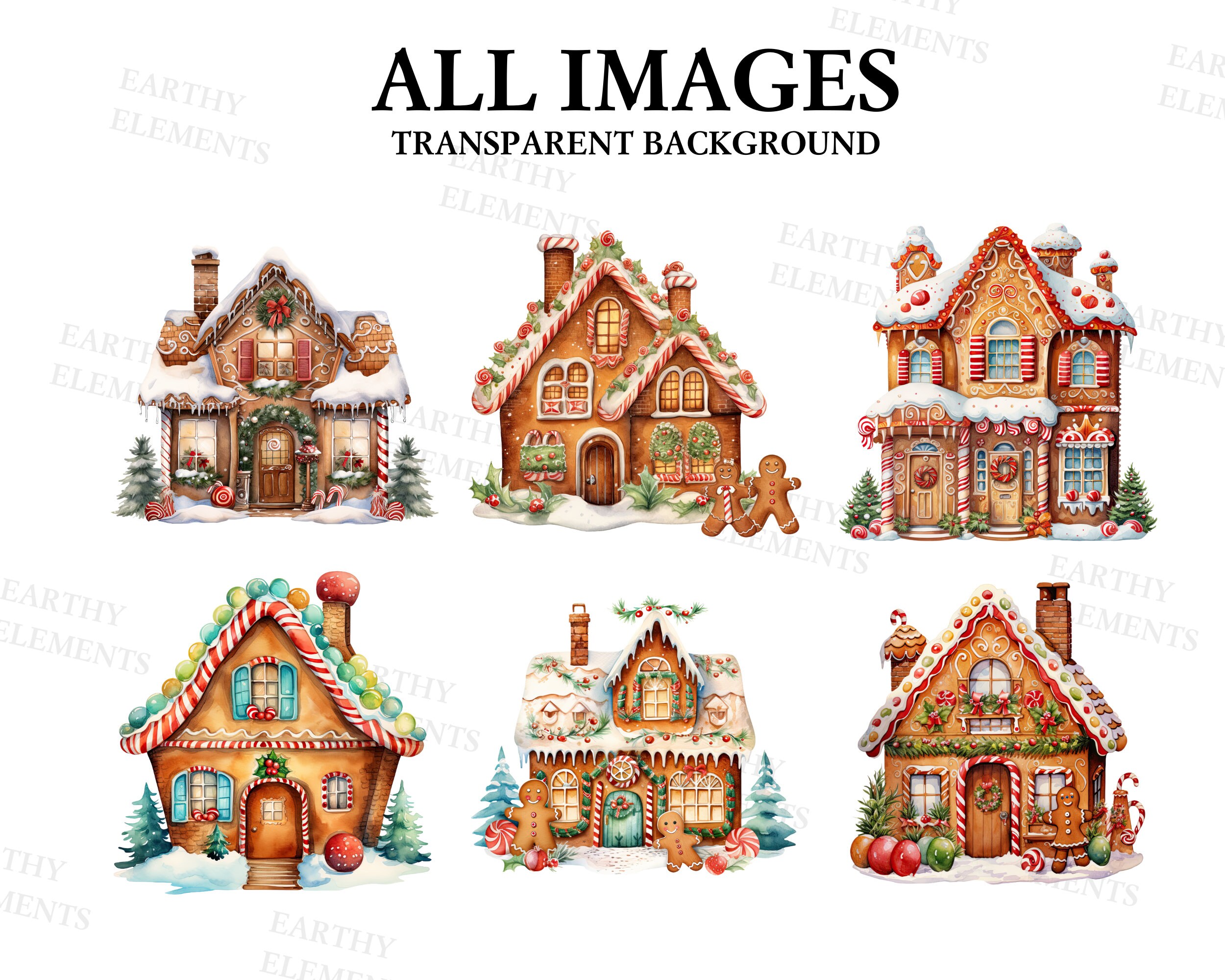 Gingerbread House Clipart, Commercial Use Clip Art, Watercolor Design ...