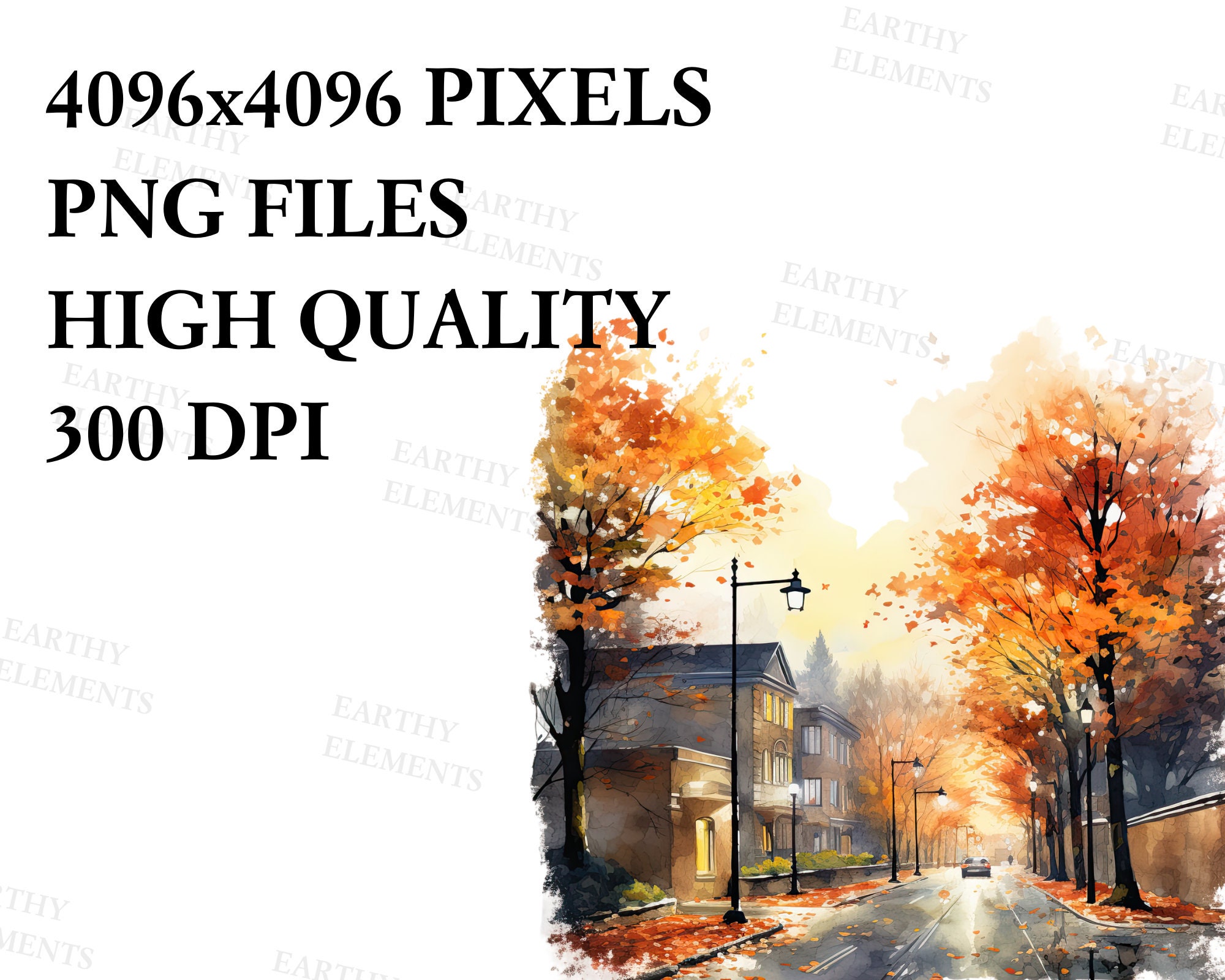 Autumn Landscape Clipart, Commercial Use Clip Art, Watercolor Design ...