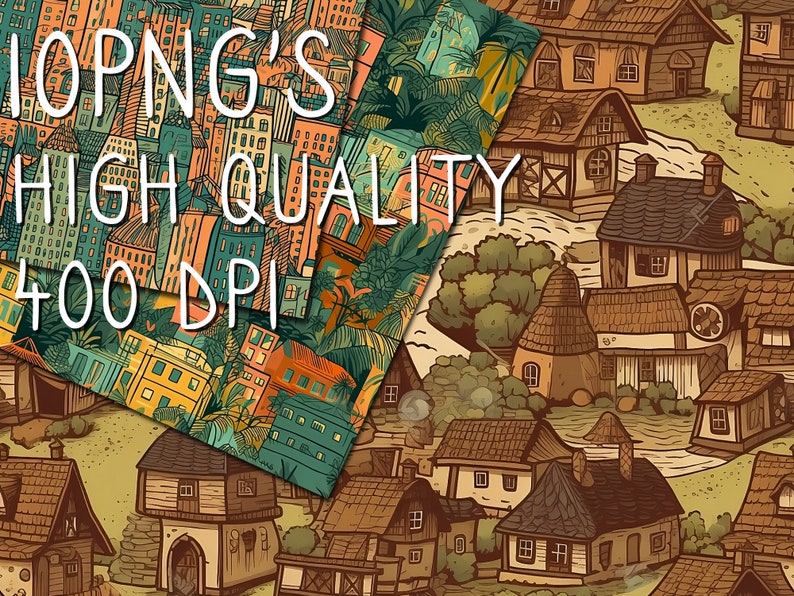 City Digital Paper, Seamless, Cartoon City, City Pattern, Scrapbook ...