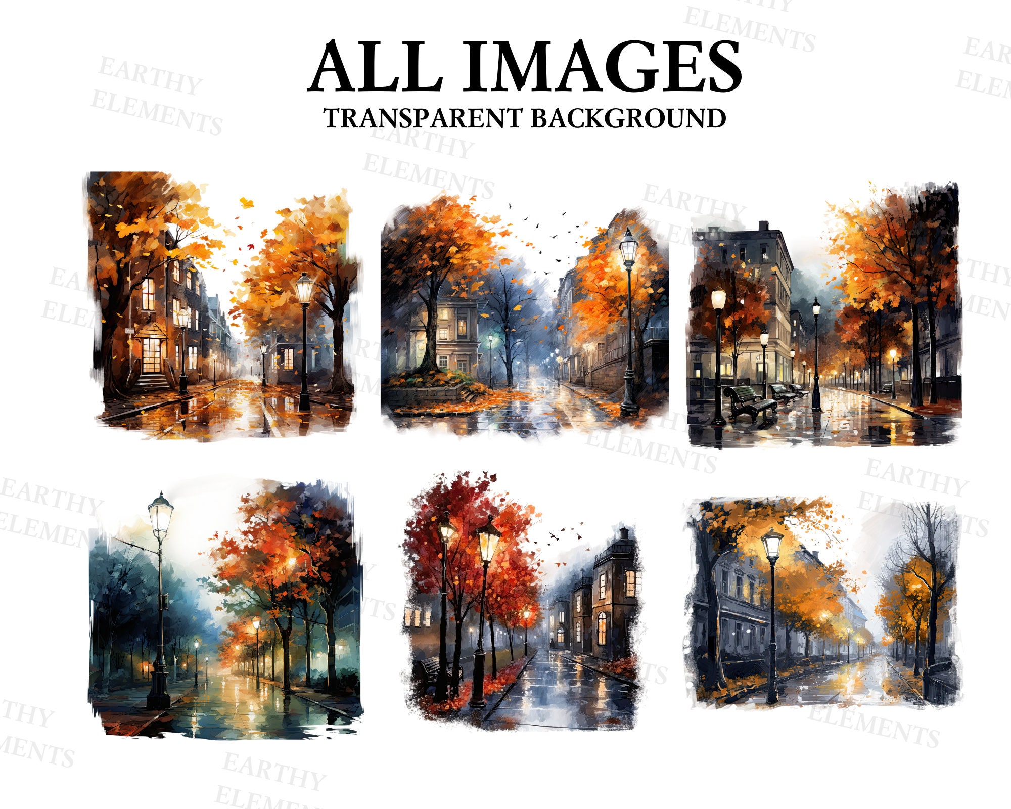 Autumn Landscape Clipart, Commercial Use Clip Art, Watercolor Design ...