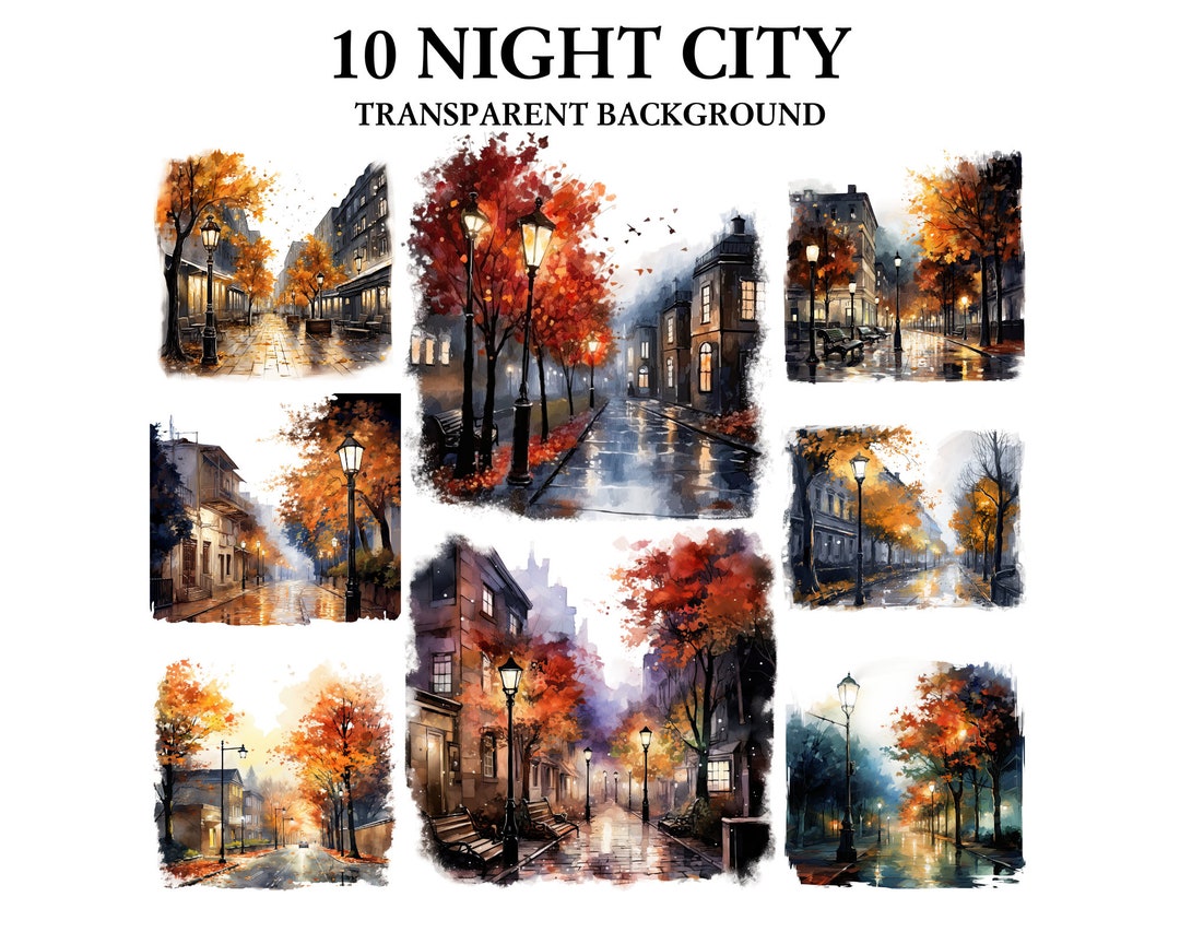 Autumn Landscape Clipart, Commercial Use Clip Art, Watercolor Design ...