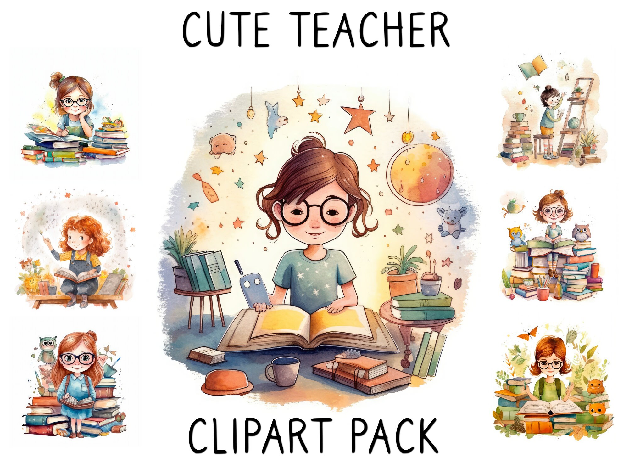 Watercolor Teacher Clipart Bundle for Crafts and Designs, Instant ...