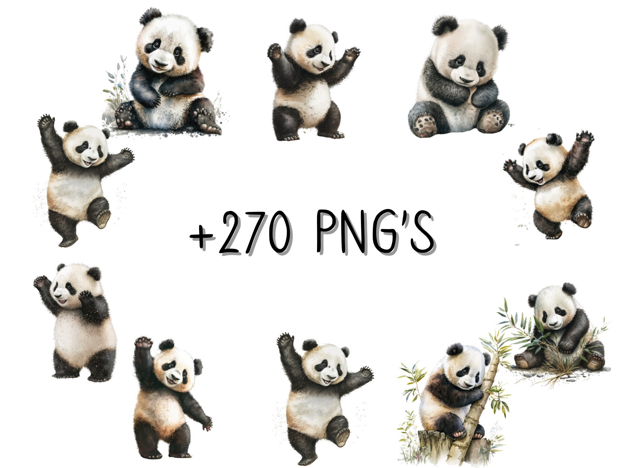Mega Watercolor Panda Clipart Bundle for Crafts and Designs, 270 Png's ...