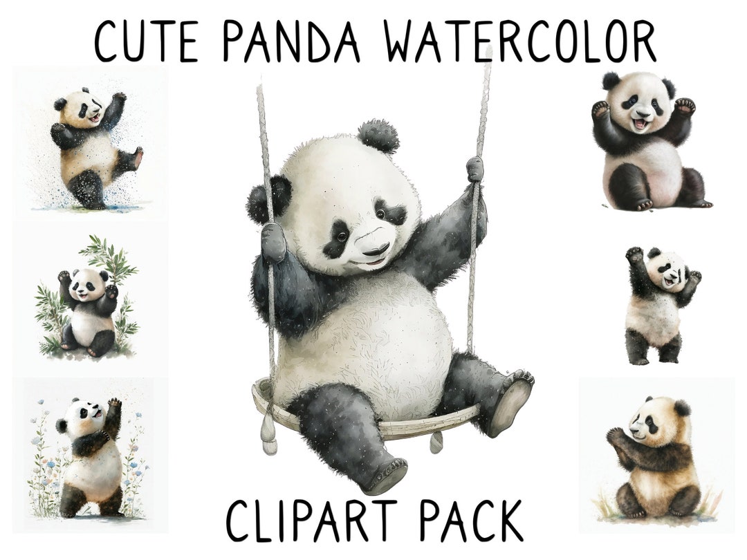 Cute and Funny Watercolor Panda Clipart Bundle for Crafts and Designs ...