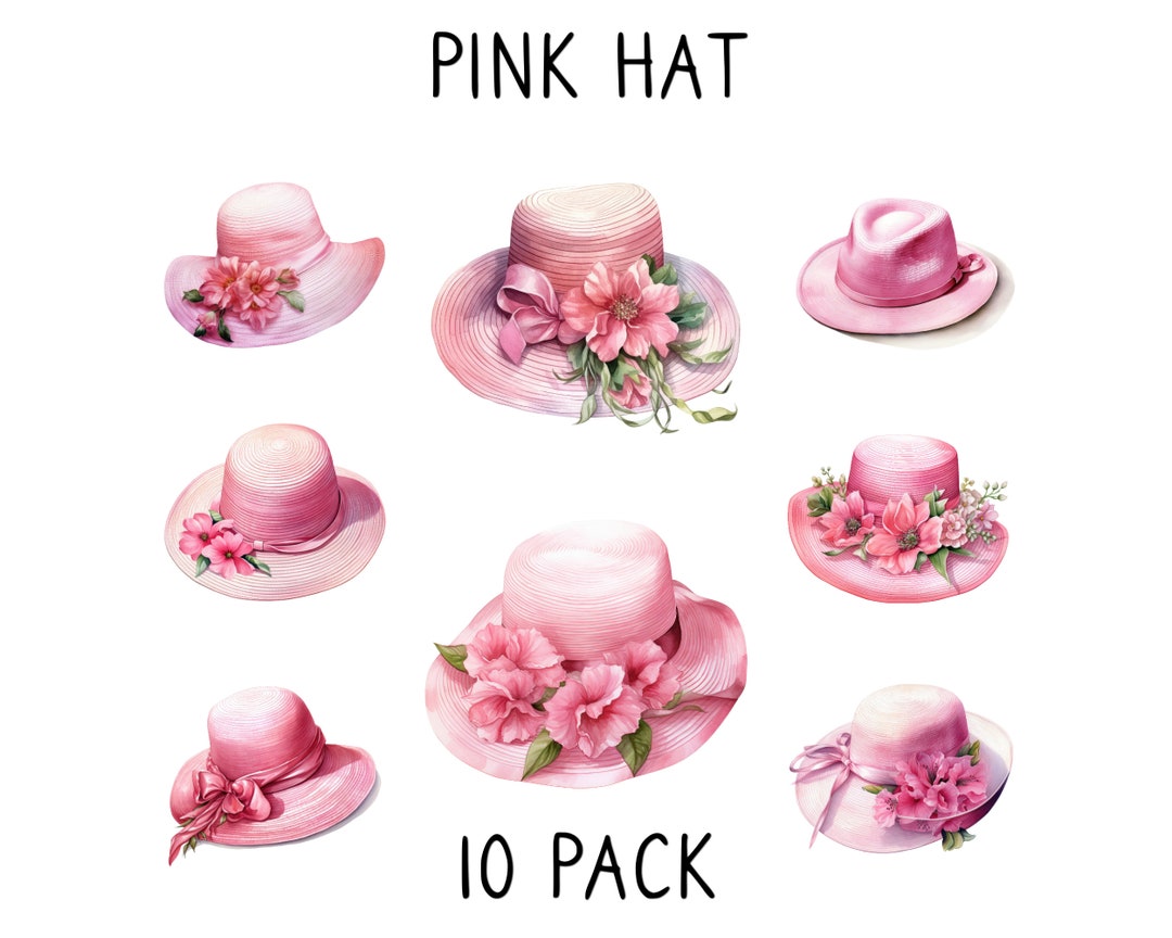Pink Hats Watercolor Clipart Bundle , PNG Hat Images, Fashionable ...