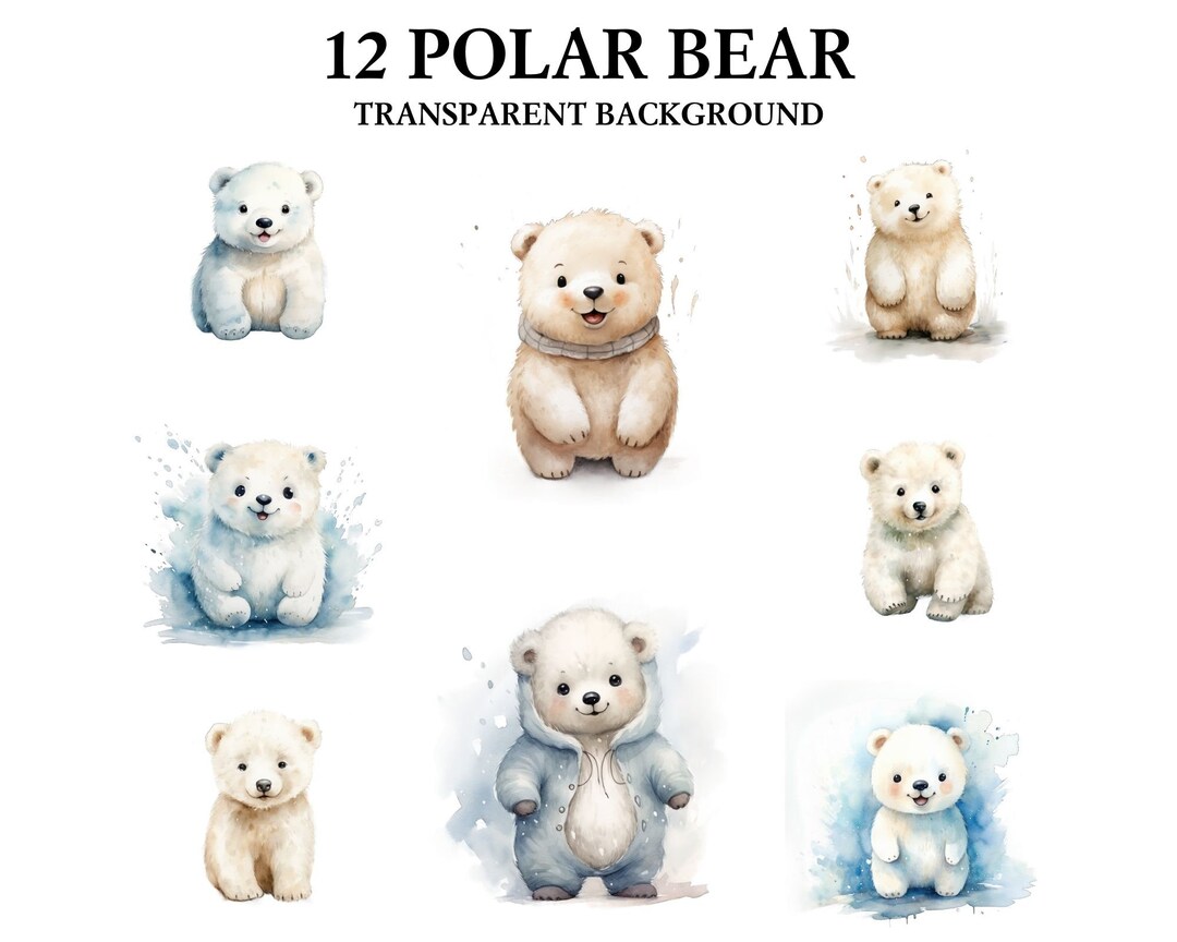 Cute Polar Bears Watercolor Clipart,commercial Use Clip Art, Watercolor ...
