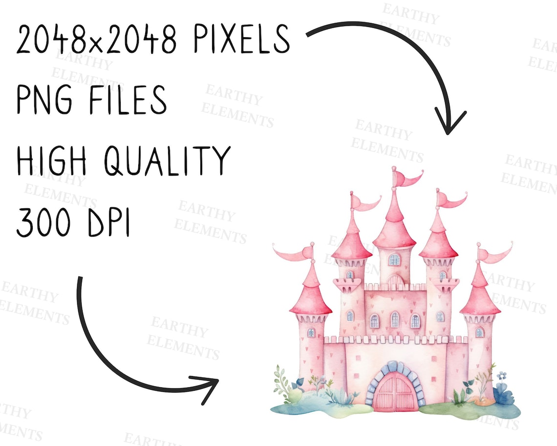 Watercolor Castle Clipart, Fairy Tale Princess Castle, Princess Birthday Castle Clipart, Digital ...