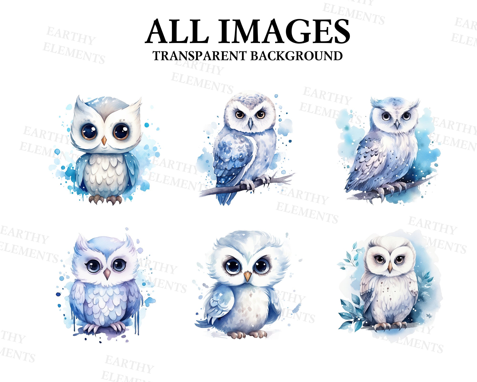 Winter Cute Owl Clipart, Commercial Use Clip Art, Watercolor Design ...