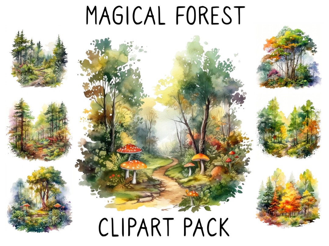 Magical Forest Watercolor Clipart PNG, Spring Watercolor Clipart PNG ...