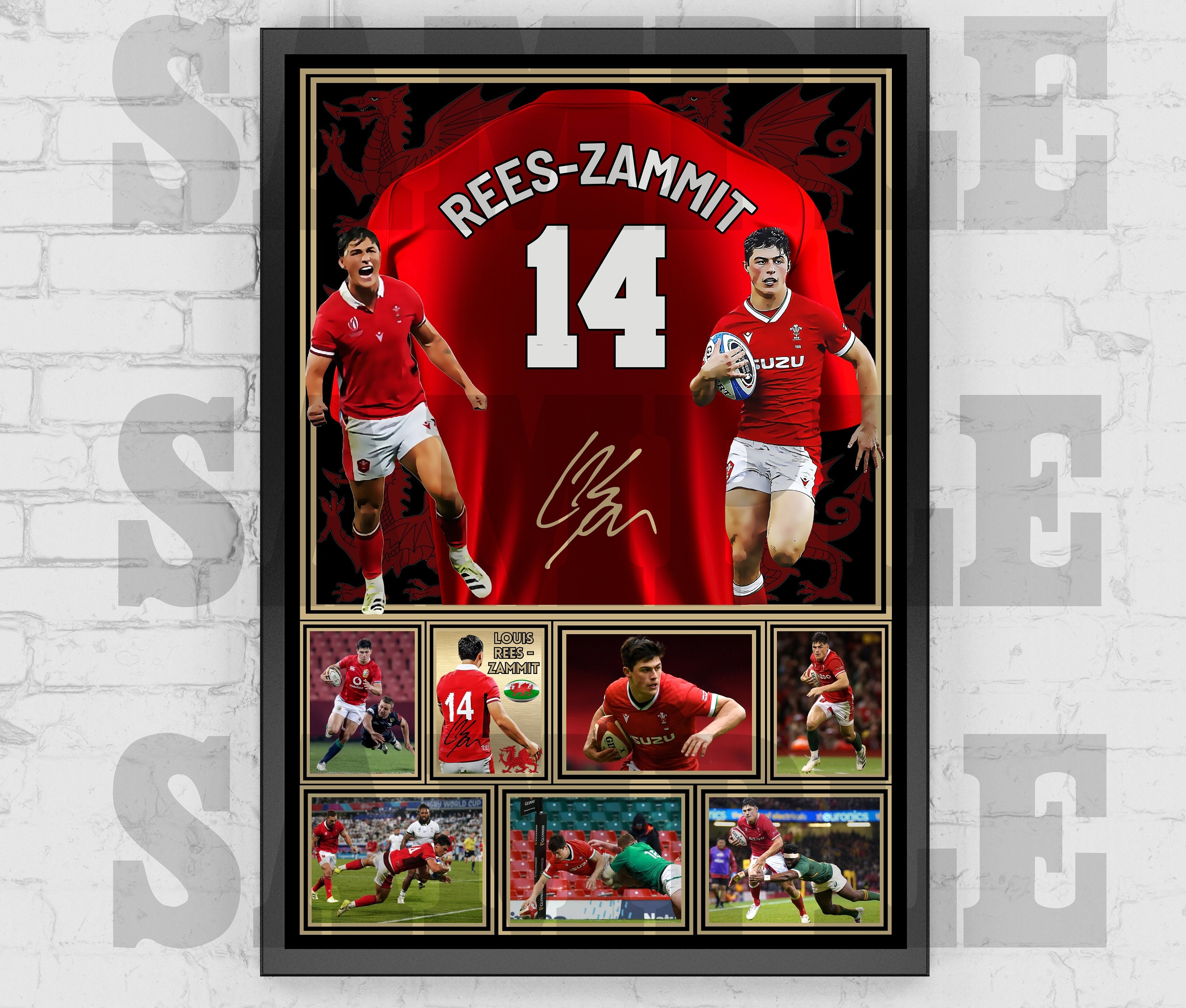 Louis Rees-zammit Wales Rugby Icon Shirt Back Print / Poster / Framed ...