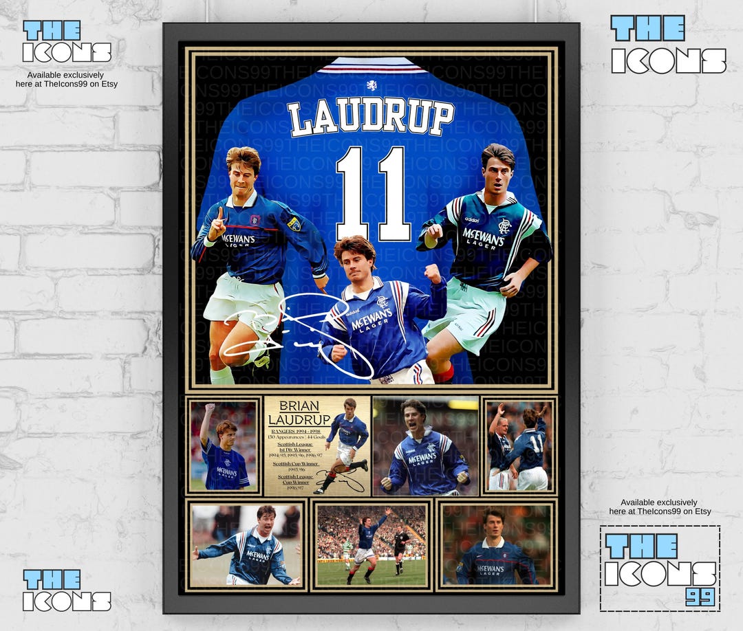 Rangers Football Legend Brian Laudrup Shirt Back Print / Poster ...