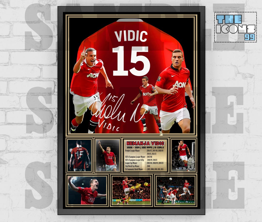 Man United Legend Nemanja Vidic Football Shirt Back Print / Poster ...