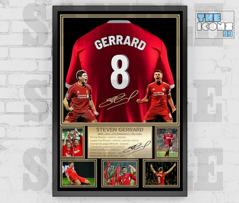 Liverpool FC Legend STEVEN GERRARD Football Shirt Back Print / Poster ...