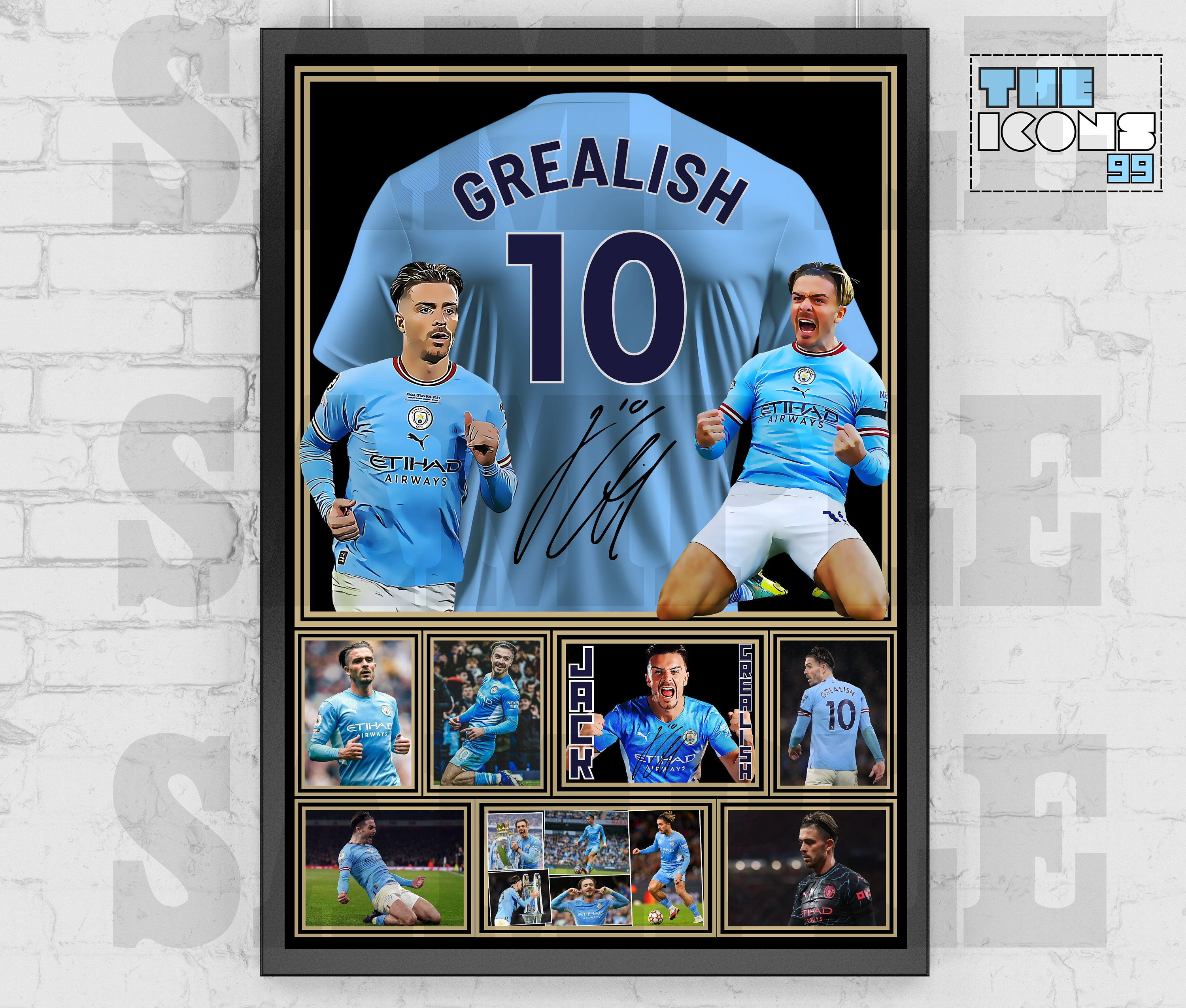 Man City Icon Jack Grealish Football Shirt Back Print / Poster / Framed ...