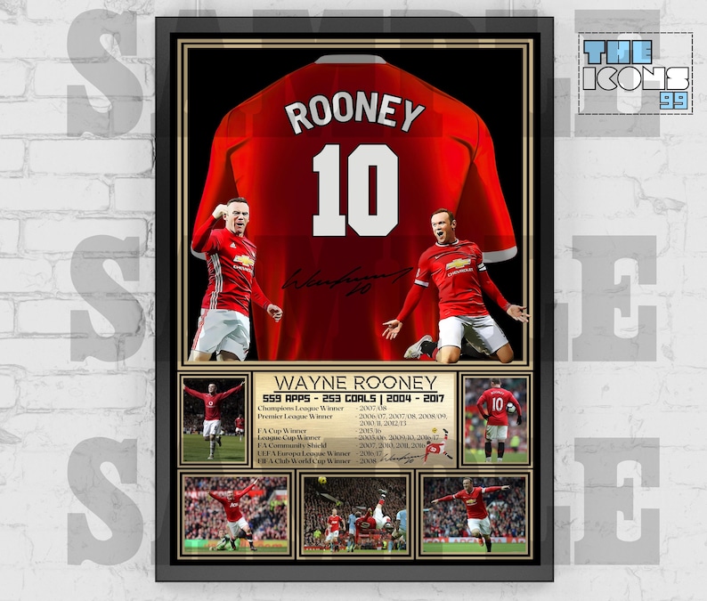 Man United Legend Wayne Rooney Football Shirt Back Print / Poster ...