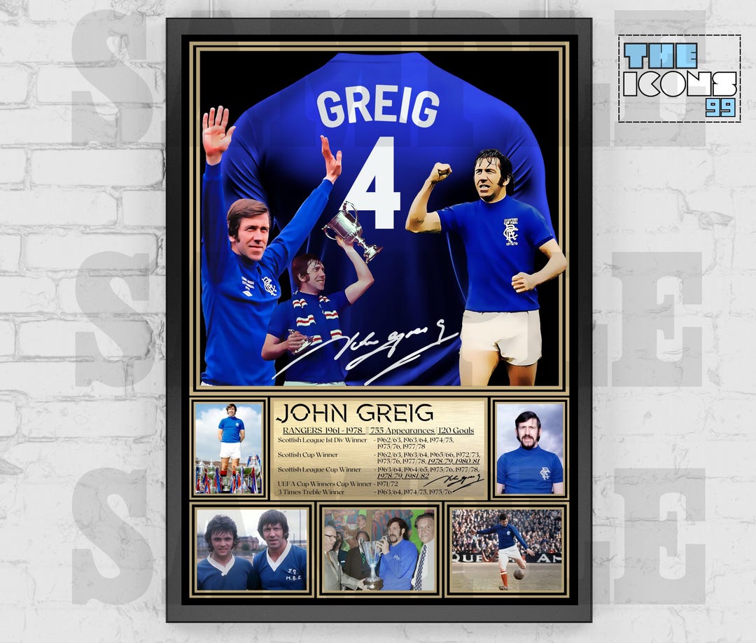 Rangers Legend John Greig Football Shirt Back Print / Poster / Framed ...