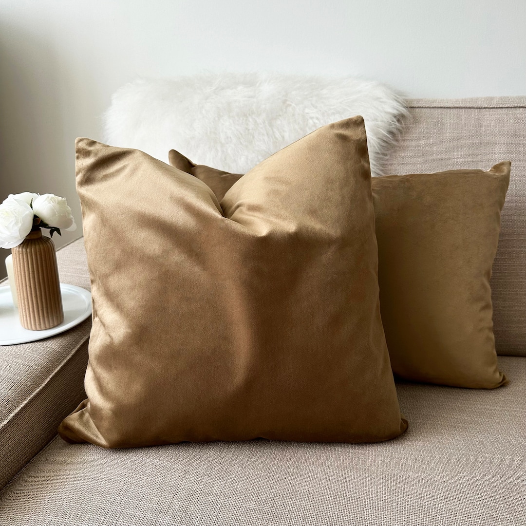 Camel Color Velvet Throw Pillow Cover, Top Quality Soft Pillow Case ...