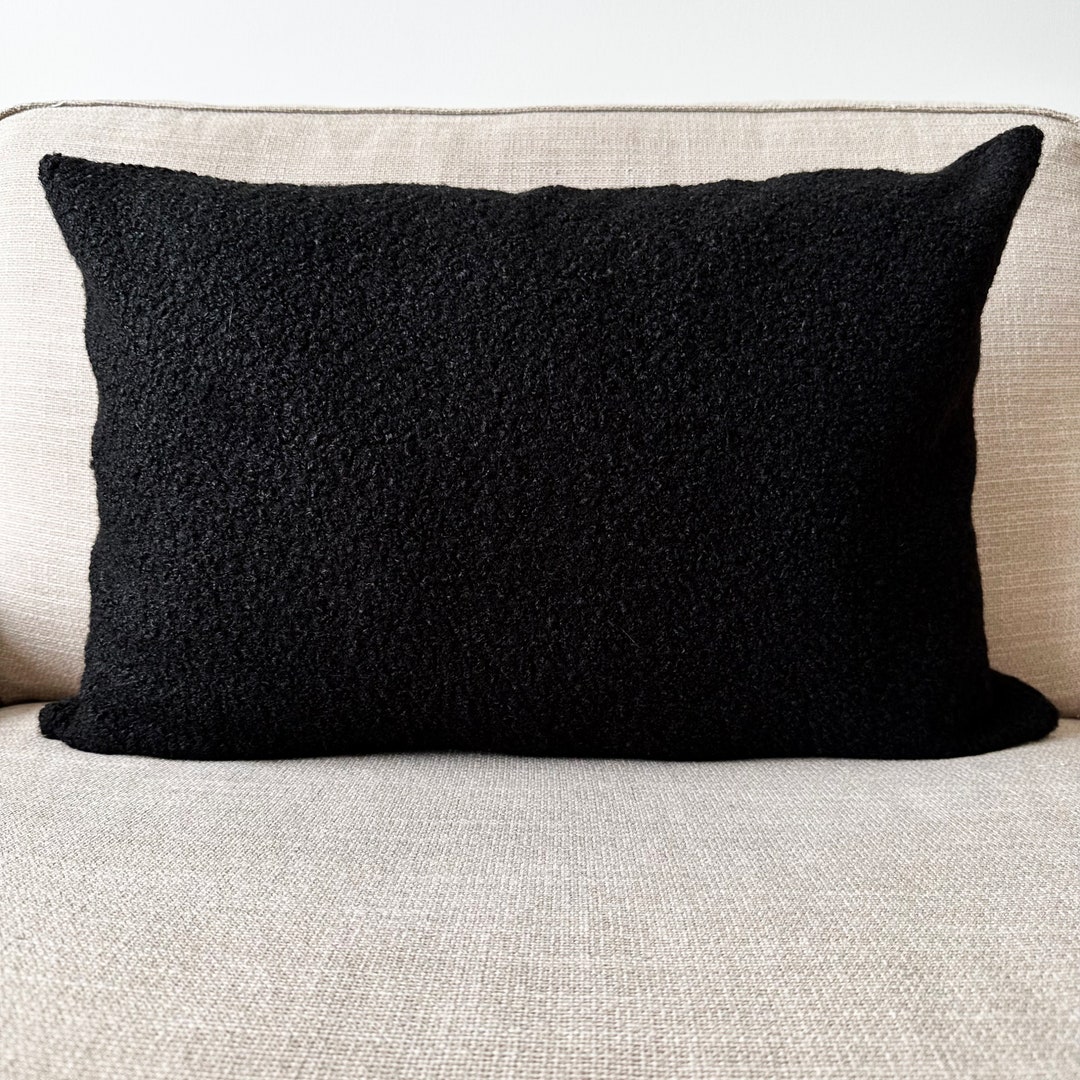 Teddy Boucle Black Lumbar Pillow Cover, Curly Textured Throw Pillow ...
