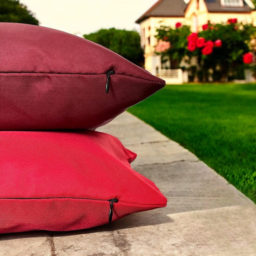 Red & Wine Red Outdoor Pillow Cover, Water Resistant Garden Furniture ...