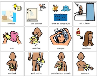 Taking a Shower Sequence Routine Autism, Visual Aid Boardmaker AAC Picture Communication Cards ...