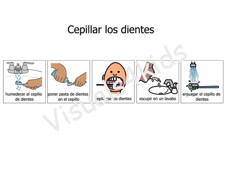 Spanish Brushing Teeth Visual Sequence Routine for Autism, AAC Picture ...