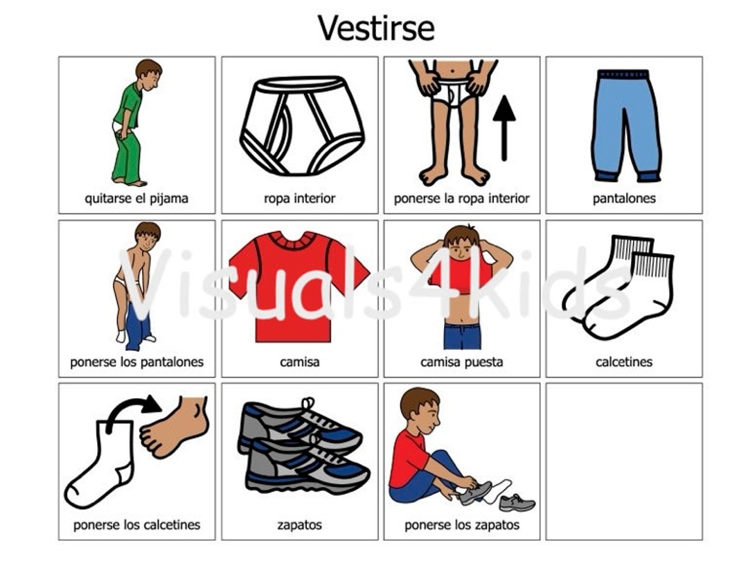 Spanish Getting Dressed Visual Autism, Picture Communication Cards ...