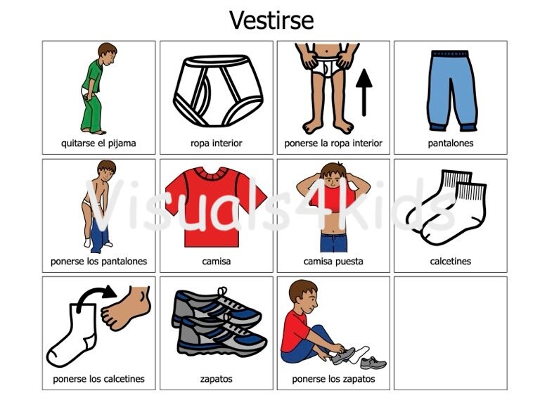 Spanish Getting Dressed Visual Autism, Picture Communication Cards ...