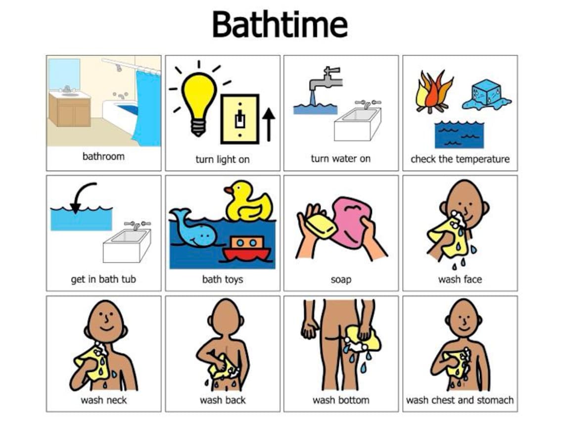 Taking a Bath Sequence Routine -autism Bath Time Boardmaker Visual ...