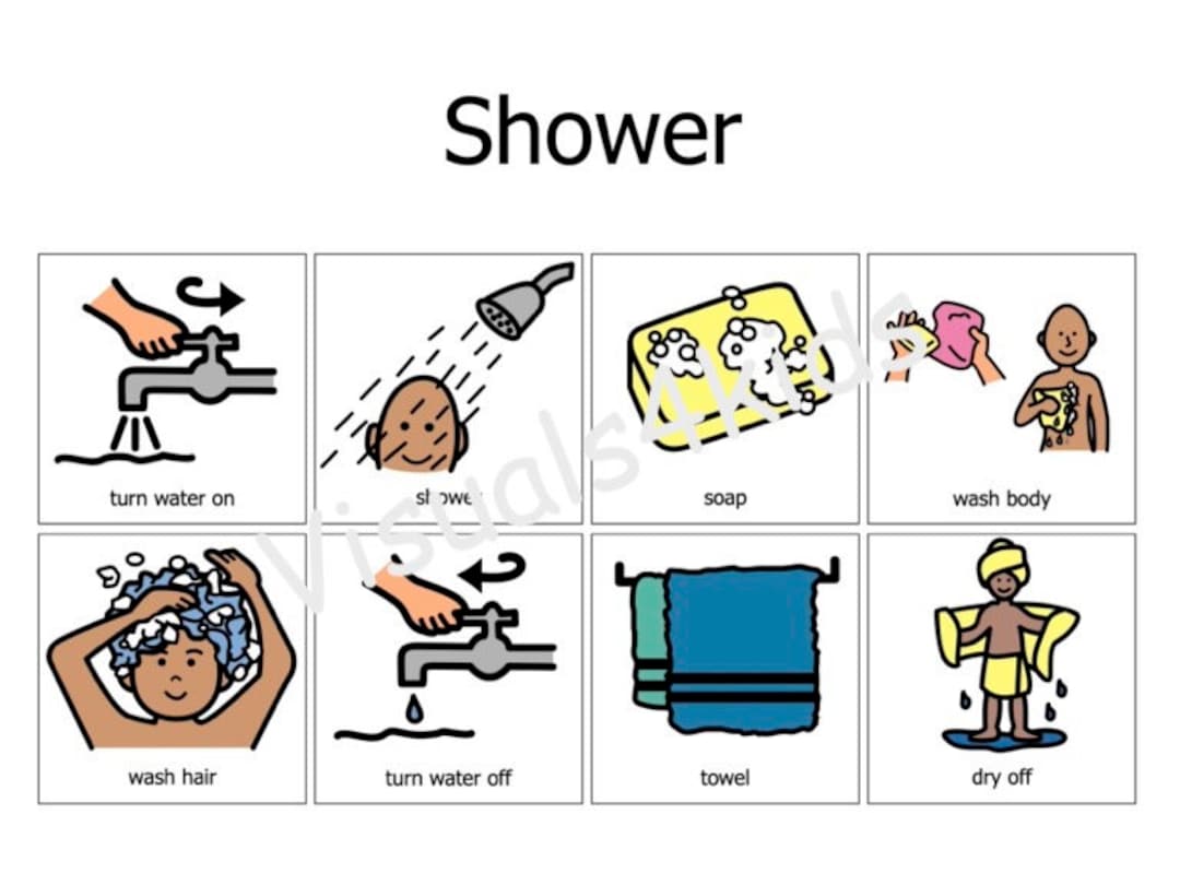 Shower Sequence Routine Autism Boardmaker Visual Aid High Level Picture