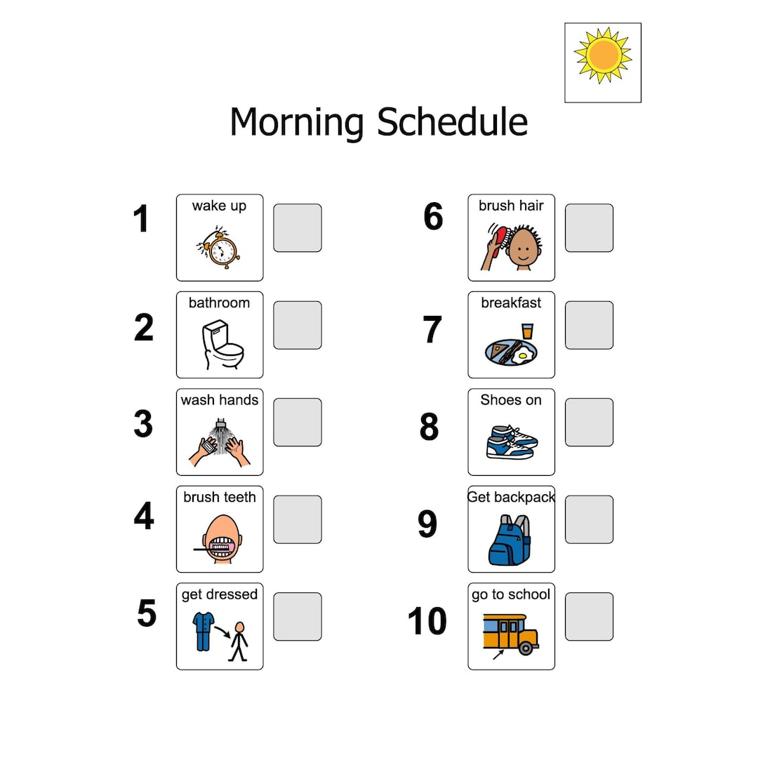 Morning Schedule Social Story Visual Aid Check off Communication Autism ...