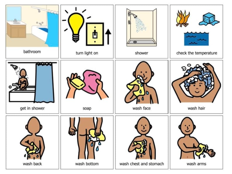 Taking a Shower Sequence Routine Autism, Visual Aid - Boardmaker - AAC ...
