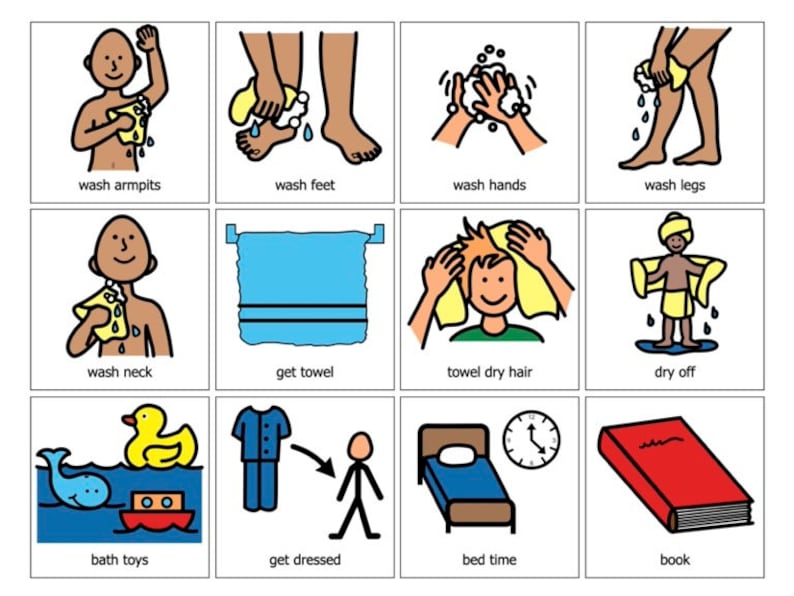 Taking a Bath Sequence Routine -autism Bath Time Boardmaker Visual ...