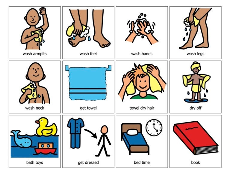 Taking A Bath Sequence Routine Autism Bath Time Boardmaker Visual