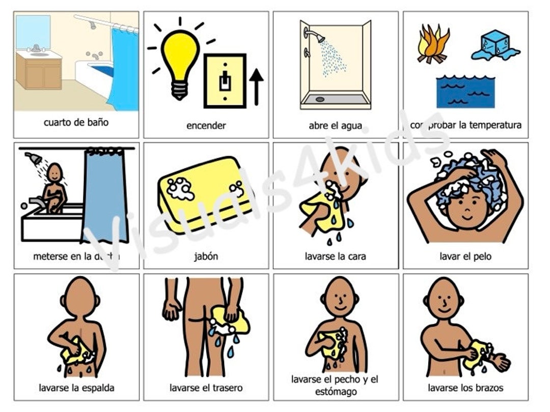 Spanish Taking A Shower Sequence Routine Autism Visual Aid Aac Picture