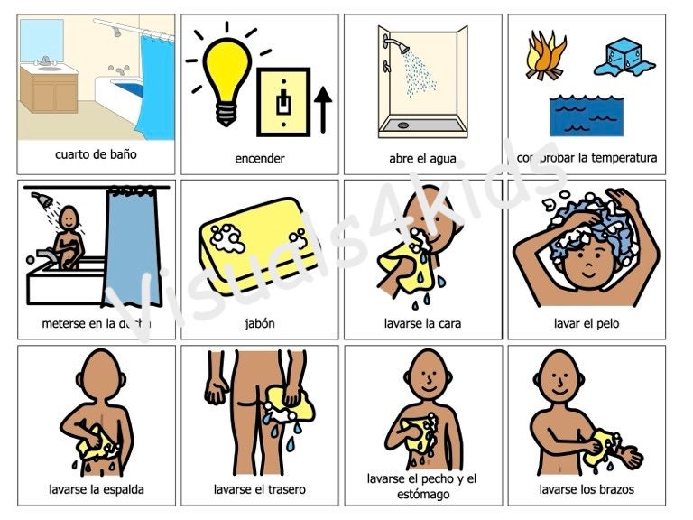 Spanish Taking a Shower Sequence Routine Autism, Visual Aid AAC Picture ...