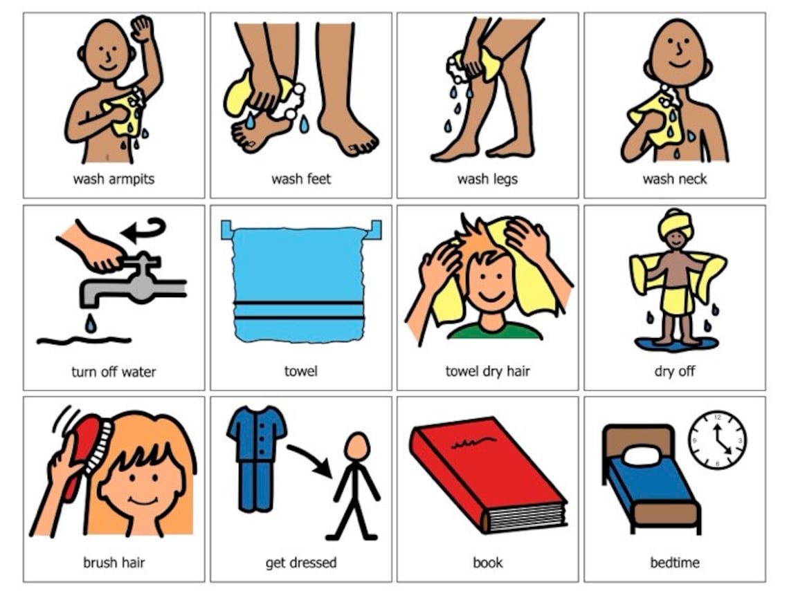 Taking a Shower Sequence Routine Autism, Visual Aid AAC Boardmaker ...