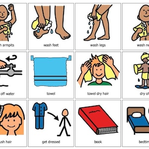 Taking a Shower Sequence Routine Autism, Visual Aid AAC Boardmaker- Picture Communication Cards ...