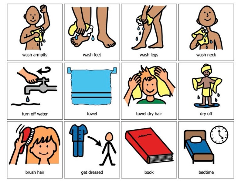 Taking a Shower Sequence Routine Autism, Visual Aid AAC Boardmaker ...