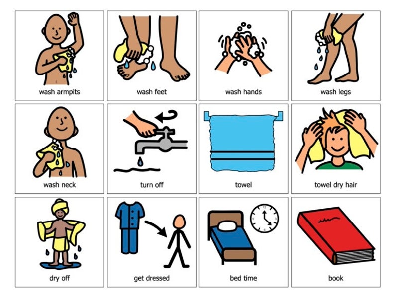 Taking a Shower Sequence Routine Autism, Visual Aid - Boardmaker - AAC ...