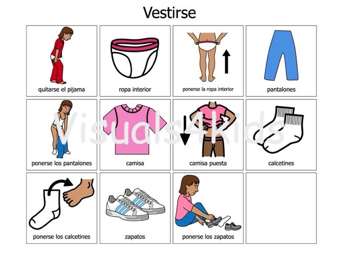 Spanish Getting Dressed Visual Aid: Autism Communication Cards (digital ...