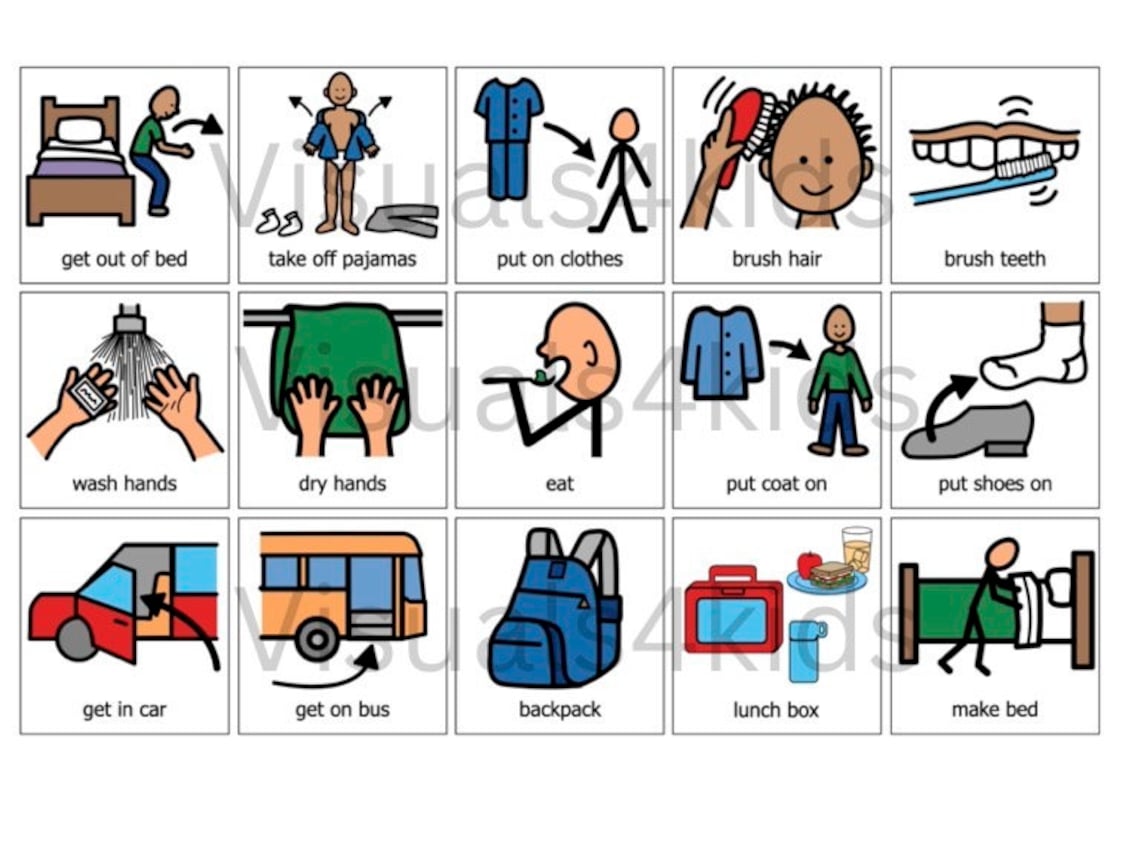 Visual Morning Routine Child Adult Autism Picture Communication Cards ...