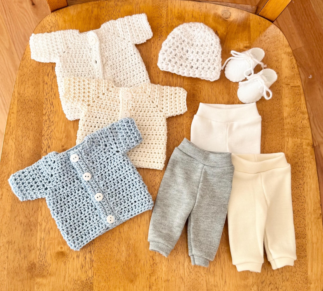 Micro Preemie Boy Bereavement Outfit: Crochet Cardigan, Knit Pants ...