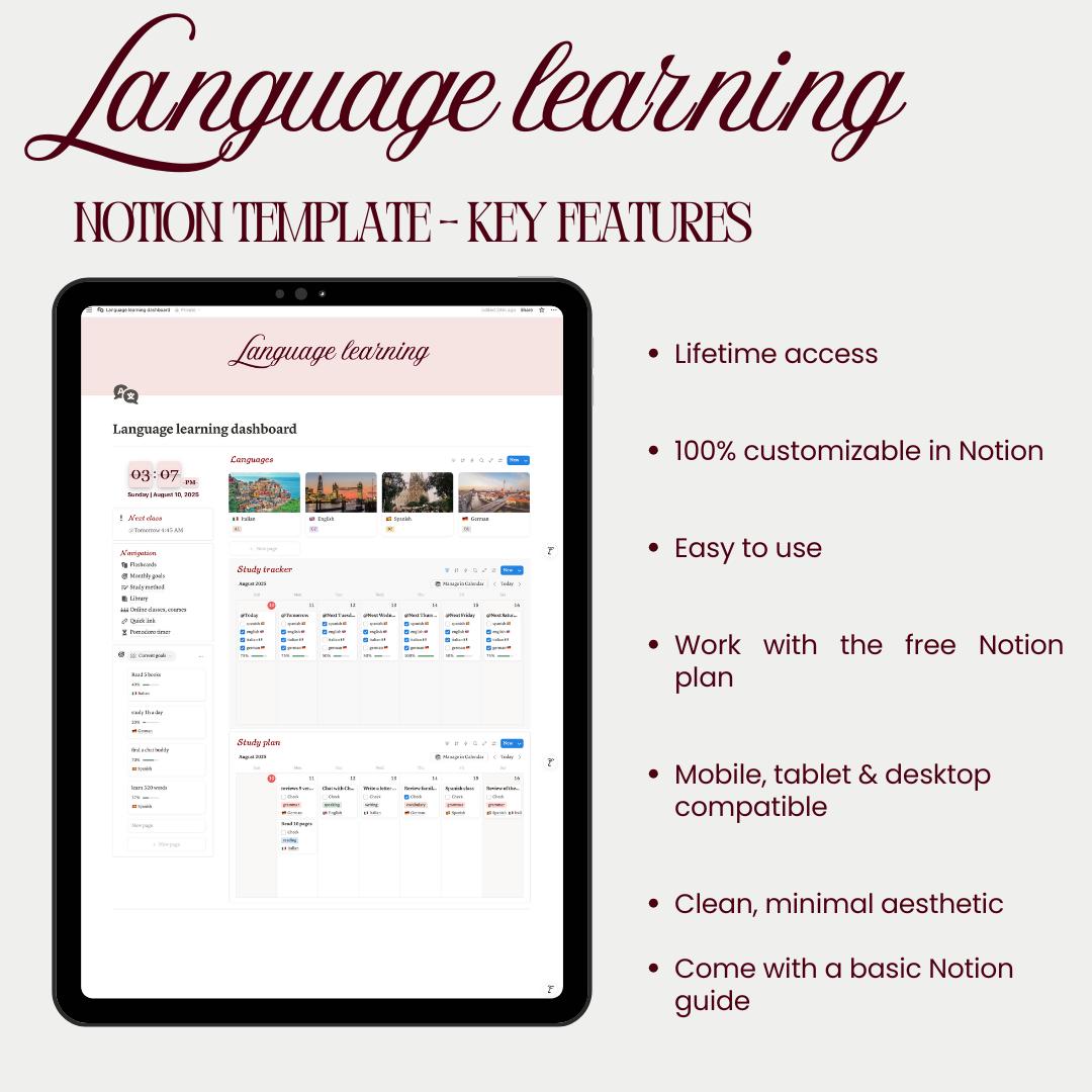 Notion Language Learning Template for Student Aesthetic Notion ...