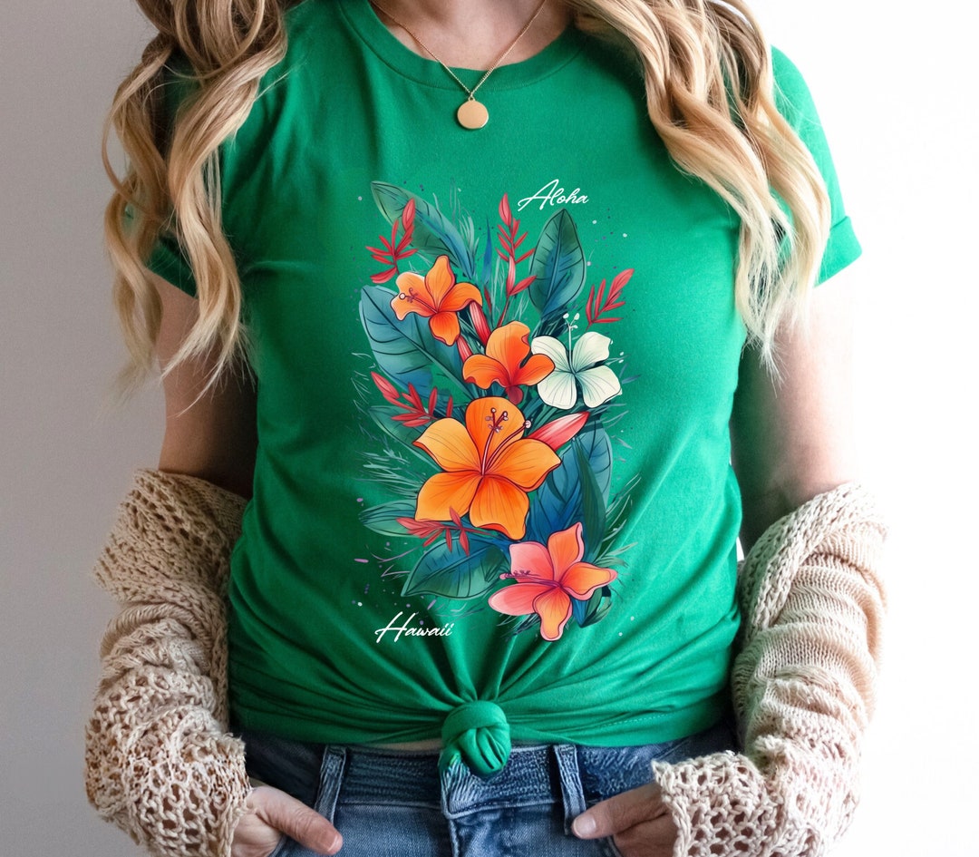 ALOHA HAWAII Vintage T-shirt Tropical Flower Print Shirt for Women ...