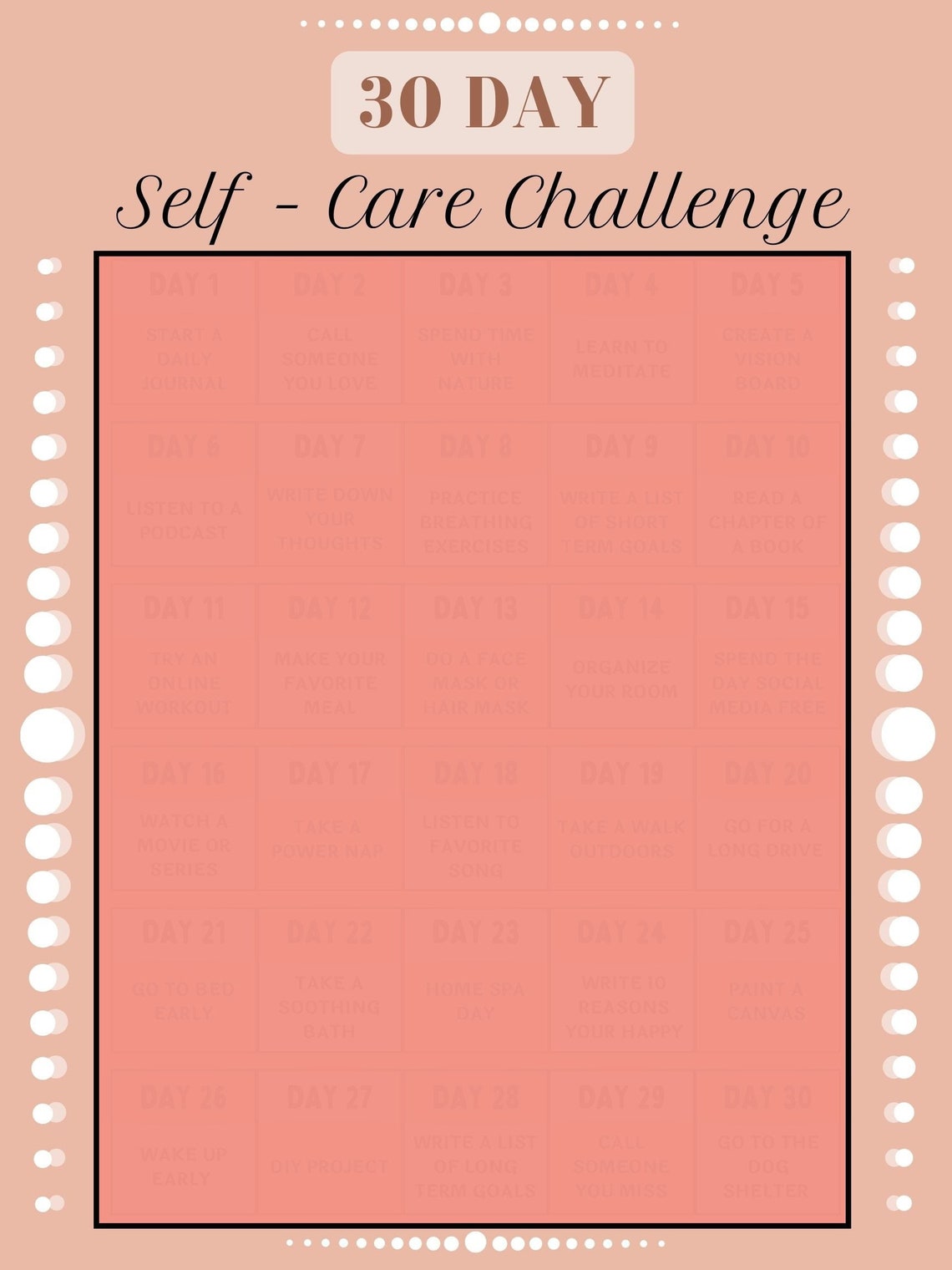 30 Day Self-care Challenge, Self Care Checklist, Love Yourself, Taking ...