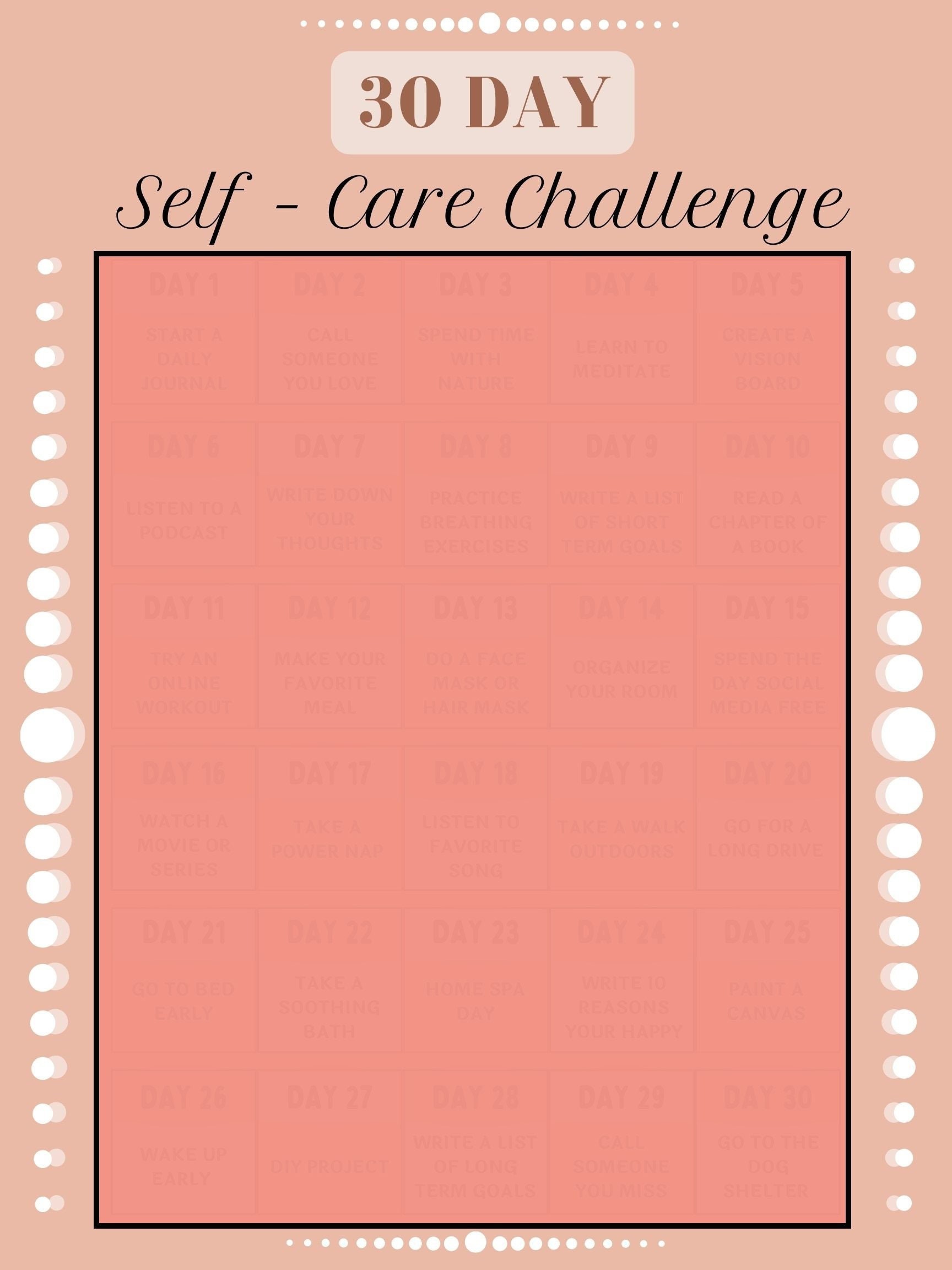 30 Day Self-care Challenge, Self Care Checklist, Love Yourself, Taking ...