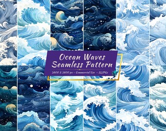 Waves Seamless Digital Paper Blue Ocean Digital Patterns Backgrounds ...