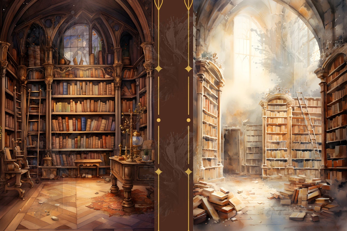 Ancient Library Digital Paper Pack Mystical, Old Library Backgrounds - Etsy