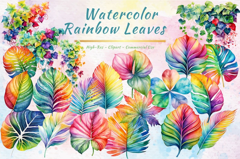 Tropical Leaves PNG Clipart Collection Rainbow Tropical Leaves ...