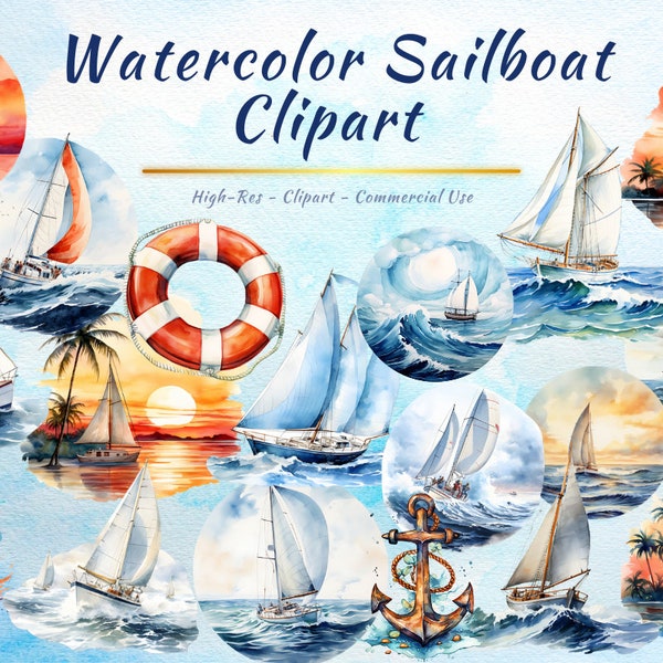 Sailboat Clipart - Etsy